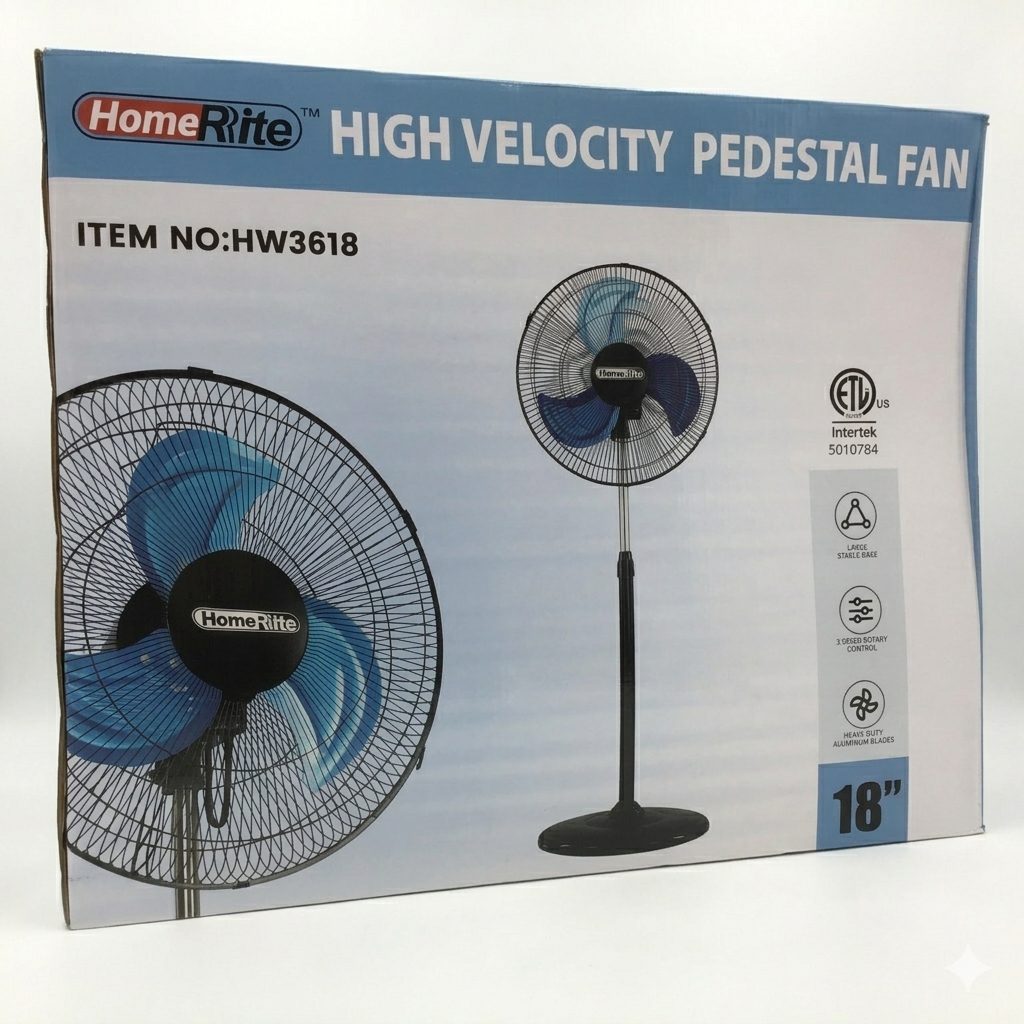 HomeRite 18" High-Velocity Industrial Pedestal Fan (1) – Rite Way Wholesale